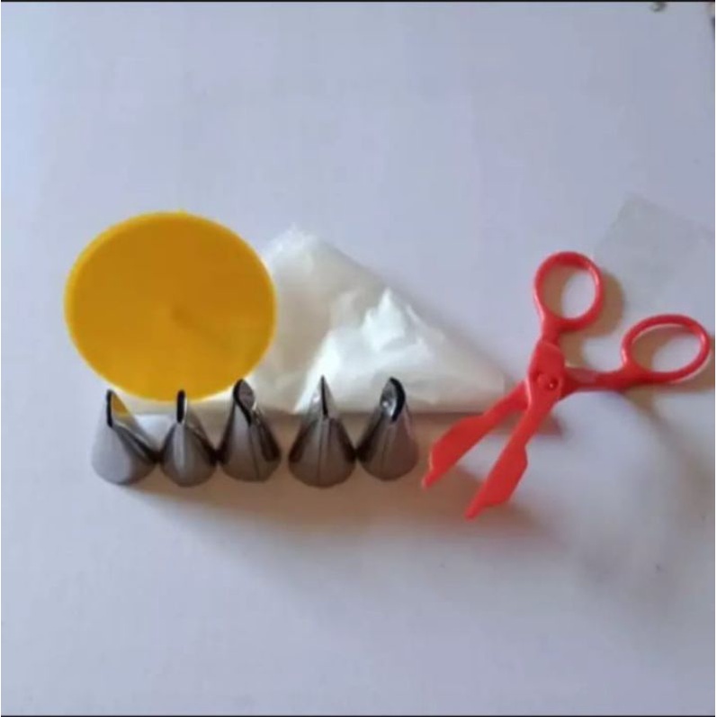 Jual paket hemat alat dekor kue 5 pcs spuit kue bunga 1pcs gunting kue ...