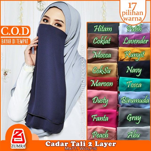 Jual Cadar Dua Lapis Premium Cadar Tali 2 layer Wolfis Purdah Polos High Quality Tanpa Jahit ...