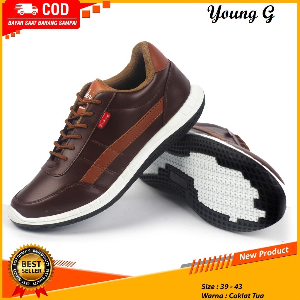 Jual Sepatu Kasual Pria Coklat Tua Hitam Casual Working School Shoes ...