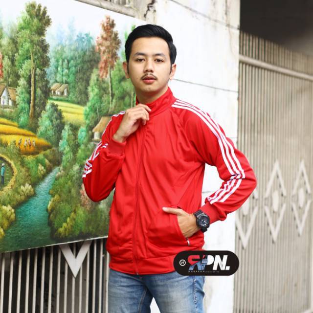 Jual jaket track top polos merah indonesia timnas saku ada resleting ...