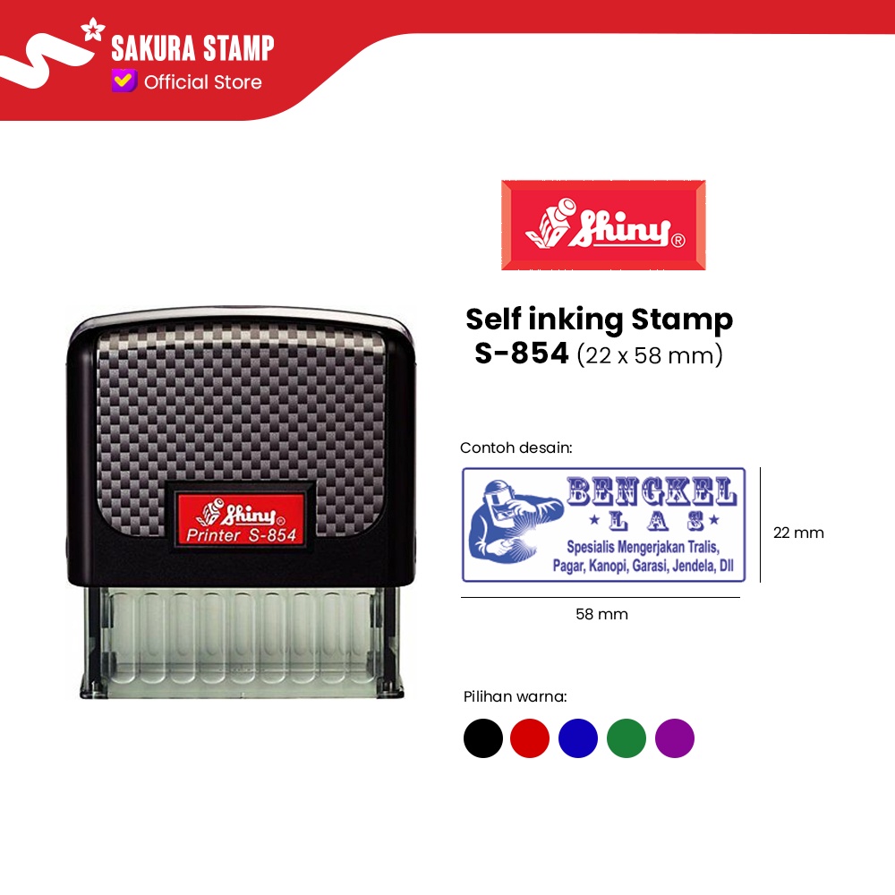 Jual SHINY SELF INKING STAMP STEMPEL PRINTER S-854 (22x58mm) | Shopee Indonesia