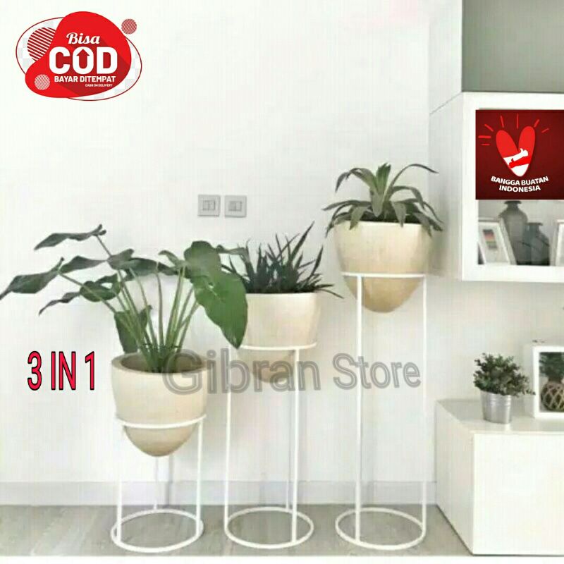 Jual 1 SET ISI 3 Standing Pot besi, Dudukan pot besi, rak pot bunga ...