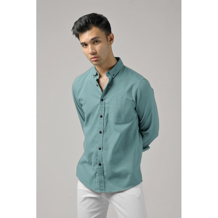 Jual Baju Kemeja Cowok Casual Basic Polos Lengan Panjang Abu | Shopee Indonesia