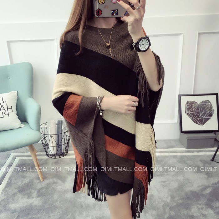 Jual BAJU IMPORT FASHION RAJUT STRIPE BULU KNITTING IMPORT MODEL PONCO | Shopee Indonesia