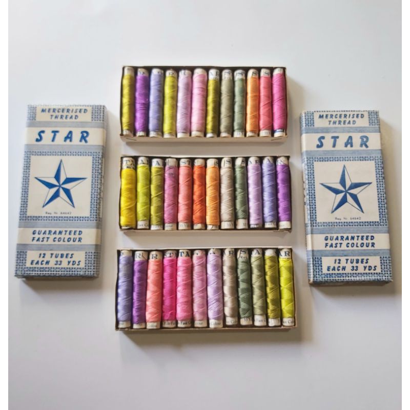 Jual Koleksi 1 Paket Benang Jahit Jadul Roll Kertas Merk STAR Isi 12 ...