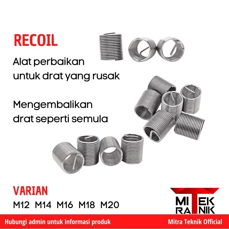 Jual Pembuat Drat Ulang Recoil Helicoil M12 M14 M16 M18 M20 stainless ...