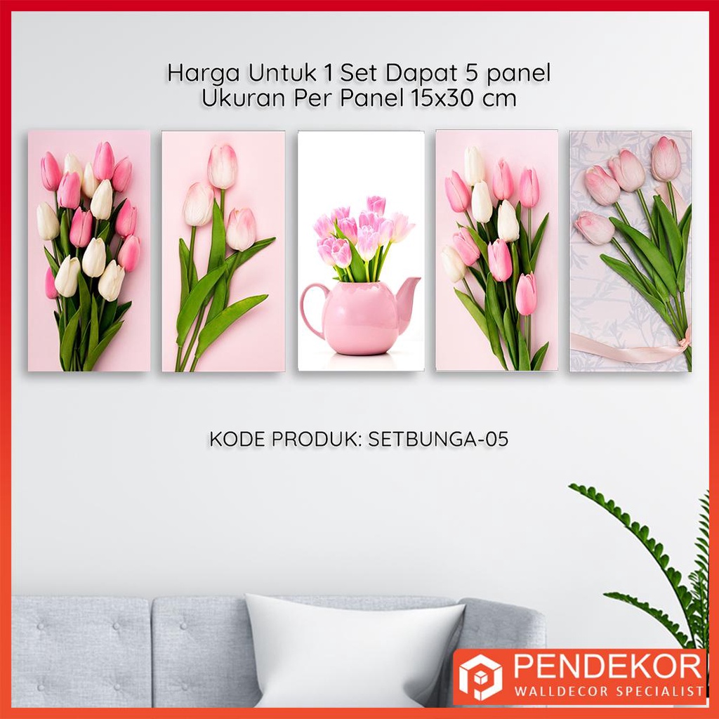 Jual Set Hiasan Dinding Motif Bunga Dapat 5 Panel Pajangan Dinding ...