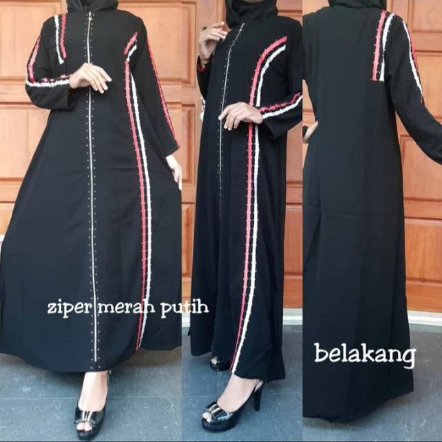 Jual Abaya ziper merah putih | Shopee Indonesia