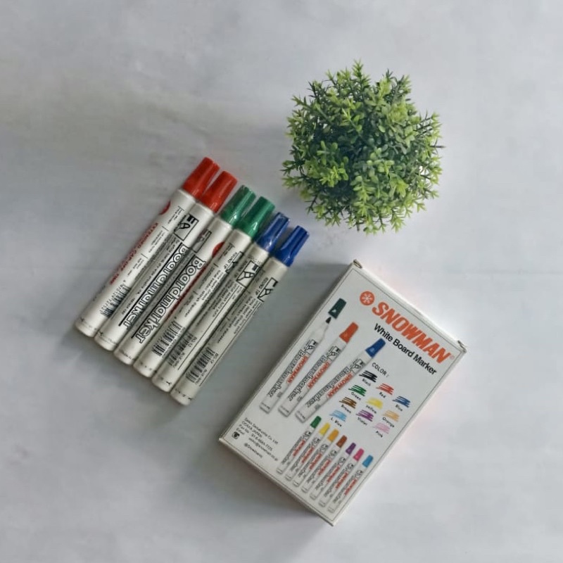 Jual Spidol Snowman WhiteBoard BG 12 Warna Hijau Biru Merah BG | Shopee ...