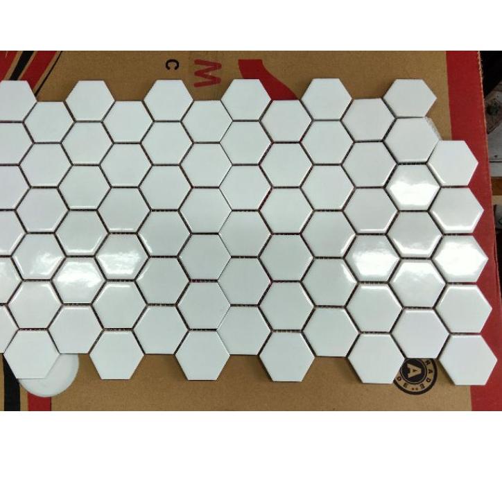 Jual Model Baru Keramik Mozaik Hexagon White Glossy UK 5 cm | Shopee ...