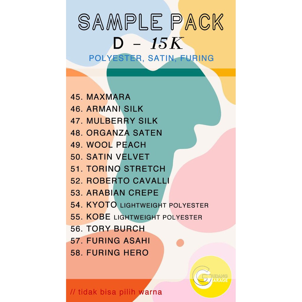 Jual Sample Pack Kain Gudang Garage swatches | Shopee Indonesia