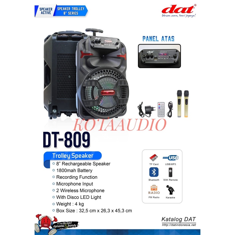 Jual SPEAKER PORTABLE DAT DT 809 / DAT DT809 ORIGINAL 8INCH + 2MIC ...