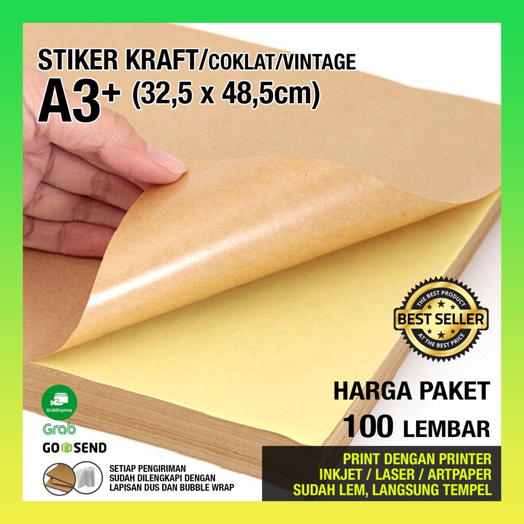 Jual A3+ PAKET 100 LBR-LABEL/PRINT STIKER / STICKER KRAFT / COKLAT ...