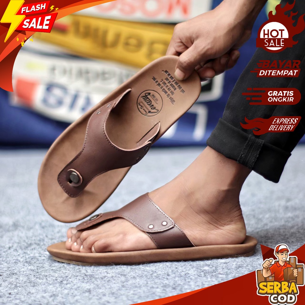 Jual CLVR 001 - Sandal Pria Kasual Kulit Asli Original Trendy Cowok Keren Kekinian - Sandal Cowo ...