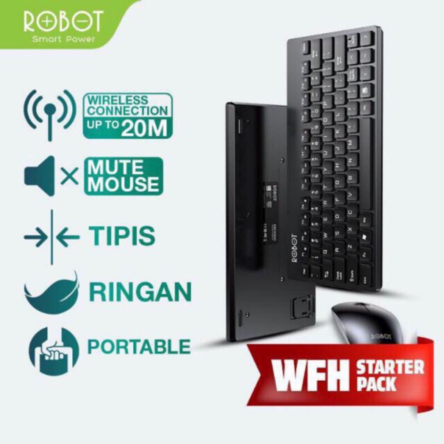 Jual Keyboard Wireless Robot KM3000 Led Hitam Combo Mouse Usb Mini ...