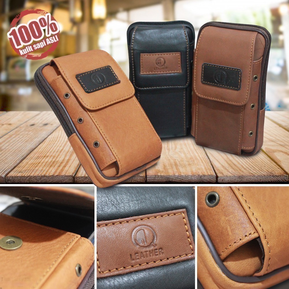Jual P008 - Dompet Tas Pinggang Waistbag Pria Kulit Asli Cowok 2 Slot ...