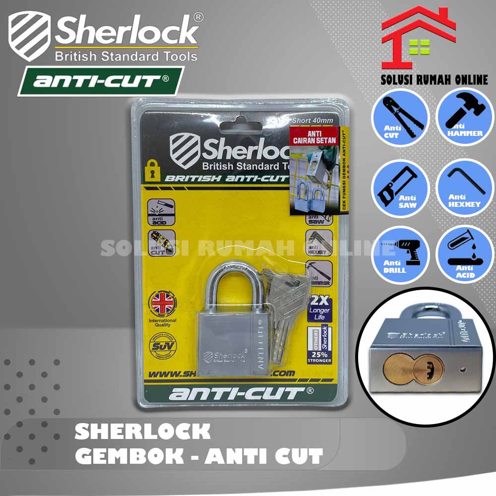 Jual Gembok Sherlock ANTI CUT Original Pendek Panjang 40 – 50 – 60 mm | Shopee Indonesia