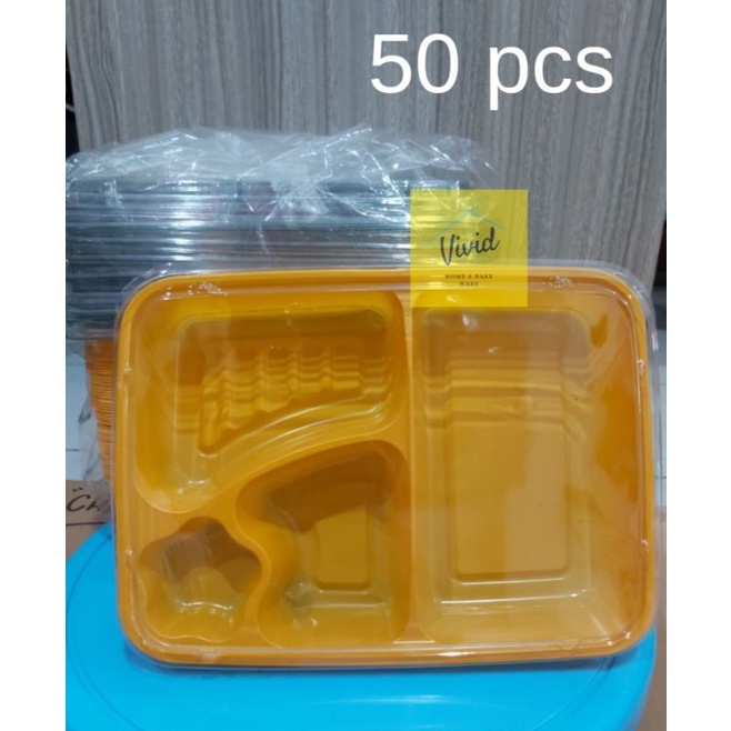 Jual Mika Premium Bento KUNING - Kotak Tray Nasi - 4 Sekat (50 pcs ...