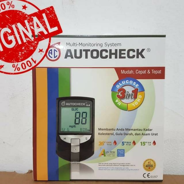 Jual alat cek darah autocheck gcu 3 in 1 / alat cek gula darah / asam ...