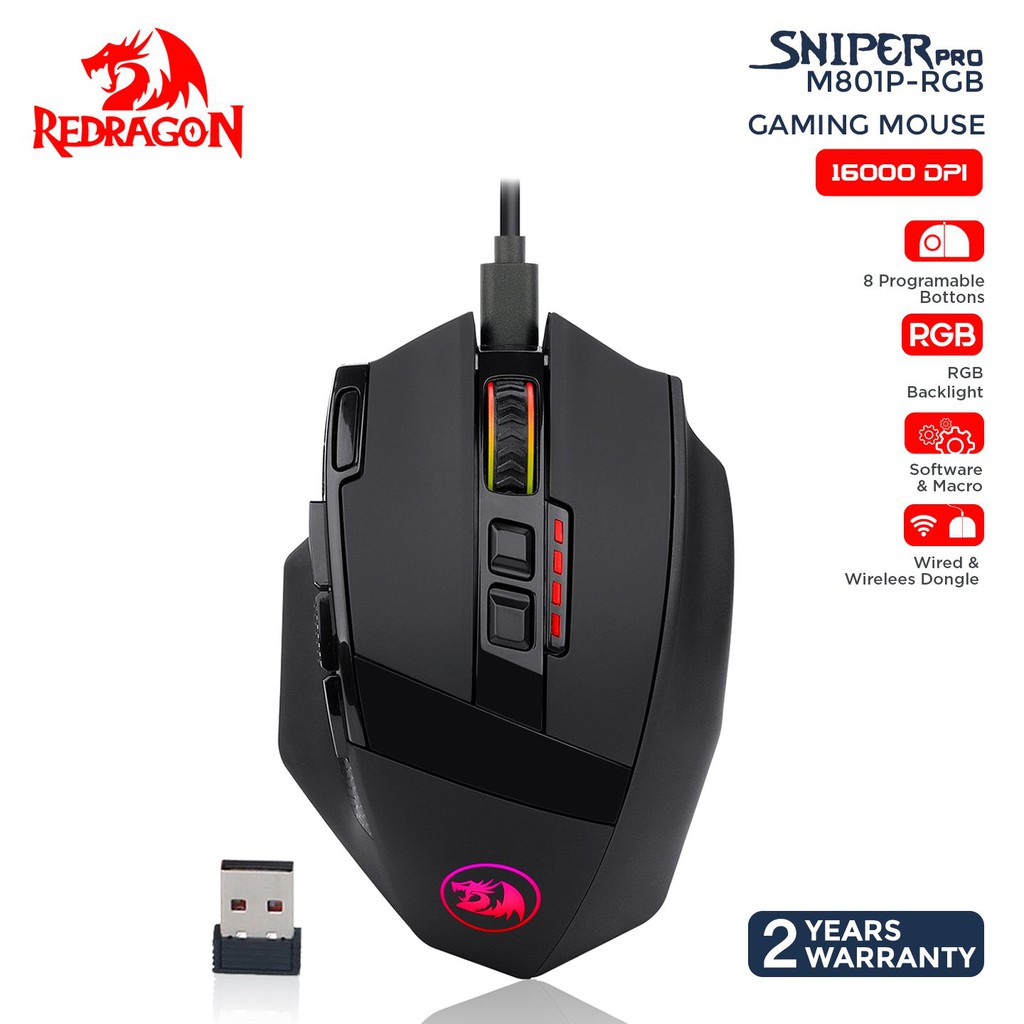 Jual Redragon RGB SNIPER PRO - M801P-RGB Dual Mode Gaming Mouse ...