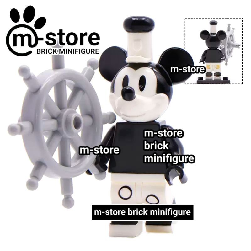 Jual brick mickey mouse vintage classic black and white mini toy figure ...