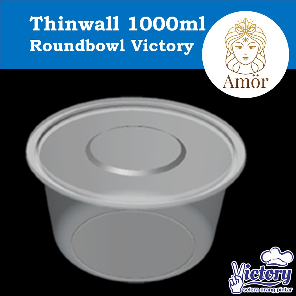 Jual Thinwall round bowl 1000ml victory / kotak makan bekal plastik bundar bulat mangkok mangkuk ...