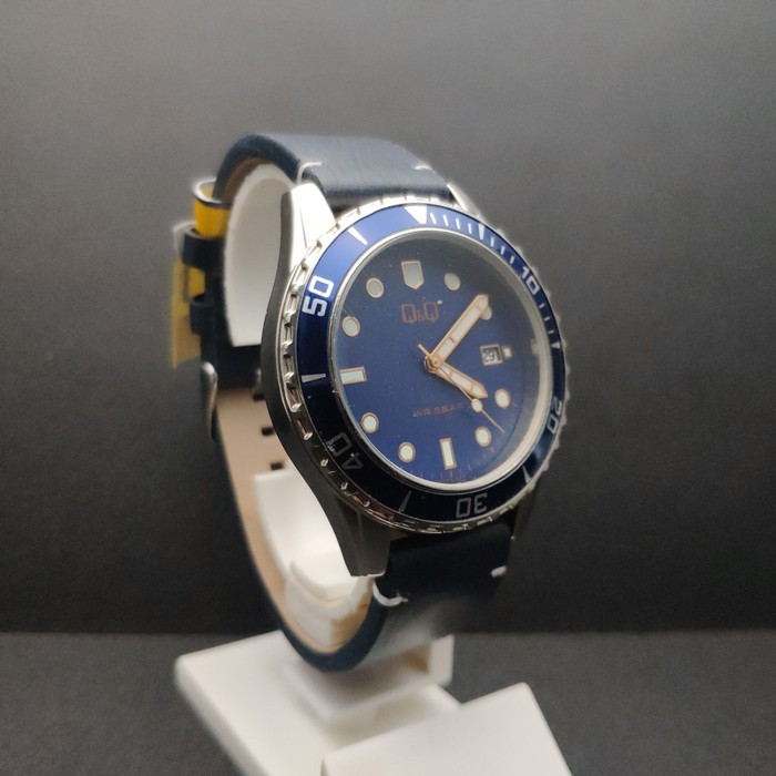 Jual [COD] Jam Tangan Pria ANALOG Q&Q QnQ QQ Analog Strap Kulit Biru ...
