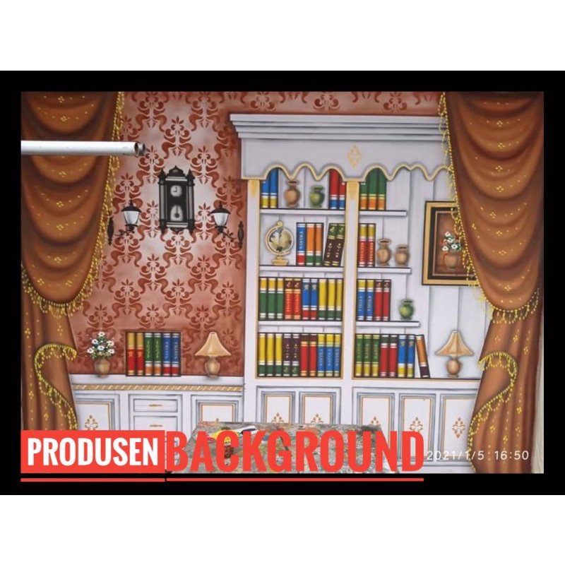Jual Kain Background Wisuda 3x2,5m Rak Buku Putih Tirai Coklat Studio ...