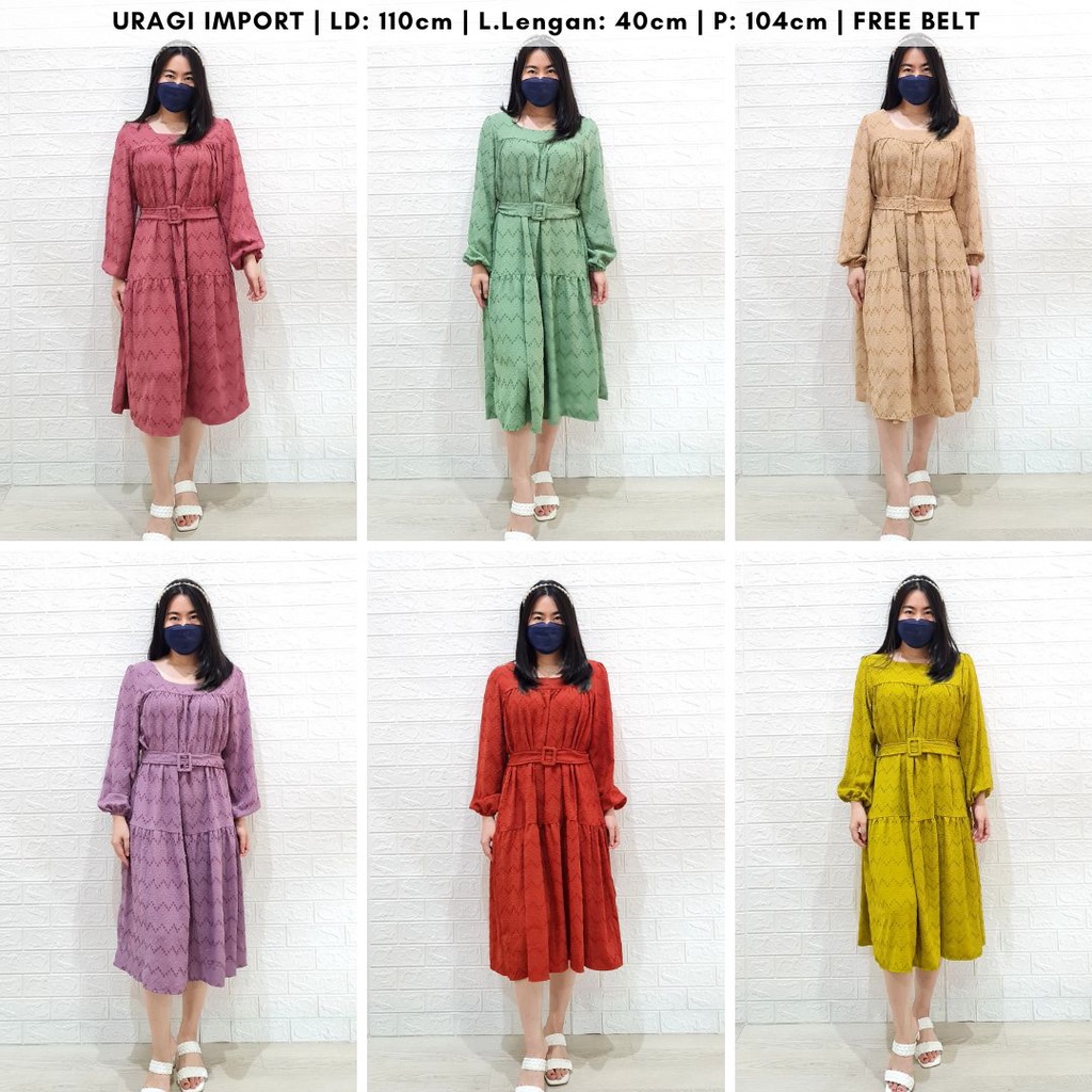 Jual 4550 charice belt long sleeves dress uragi import | Shopee Indonesia