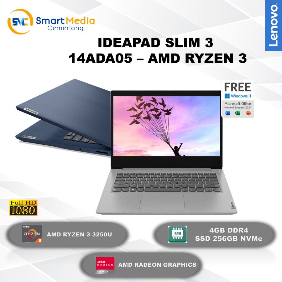 Jual LENOVO IDEAPAD SLIM 3 - AMD RYZEN 3-3250U - 4GB - 256GB SSD - 14" FHD - W11 - OFFICE ...