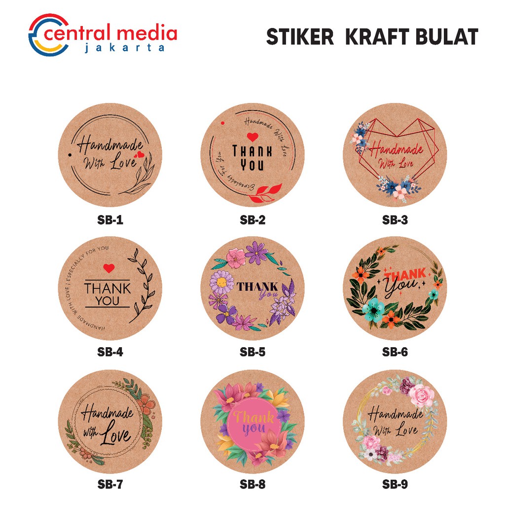 Jual Cetak Sticker Kraft Bulat Stiker Thank You Handmade With Love ...