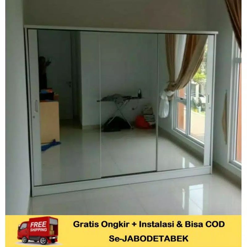 Jual Lemari Pakaian 3 Pintu Sliding Ukuran Jumbo Full Kaca Mewah | Shopee Indonesia