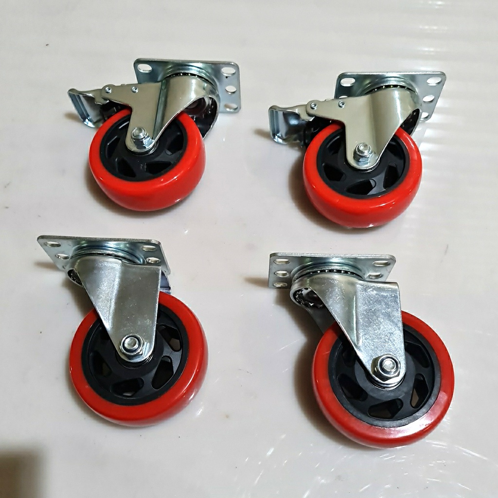Jual Roda troley Pu merah 4 inch ( 2putat+rem 2putar) | Shopee Indonesia