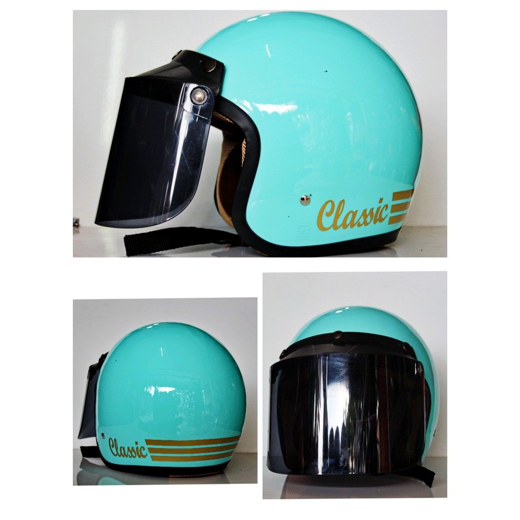 Jual HELM BOGO TERBARU TULISAN CLASSIC DEWASA KACA FLAT HITAM-hijau ...