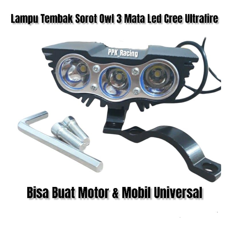 Jual Lampu Tembak Sorot Motor Mobil OWL 3 Mata & OWL 2 Mata LED Cree ...