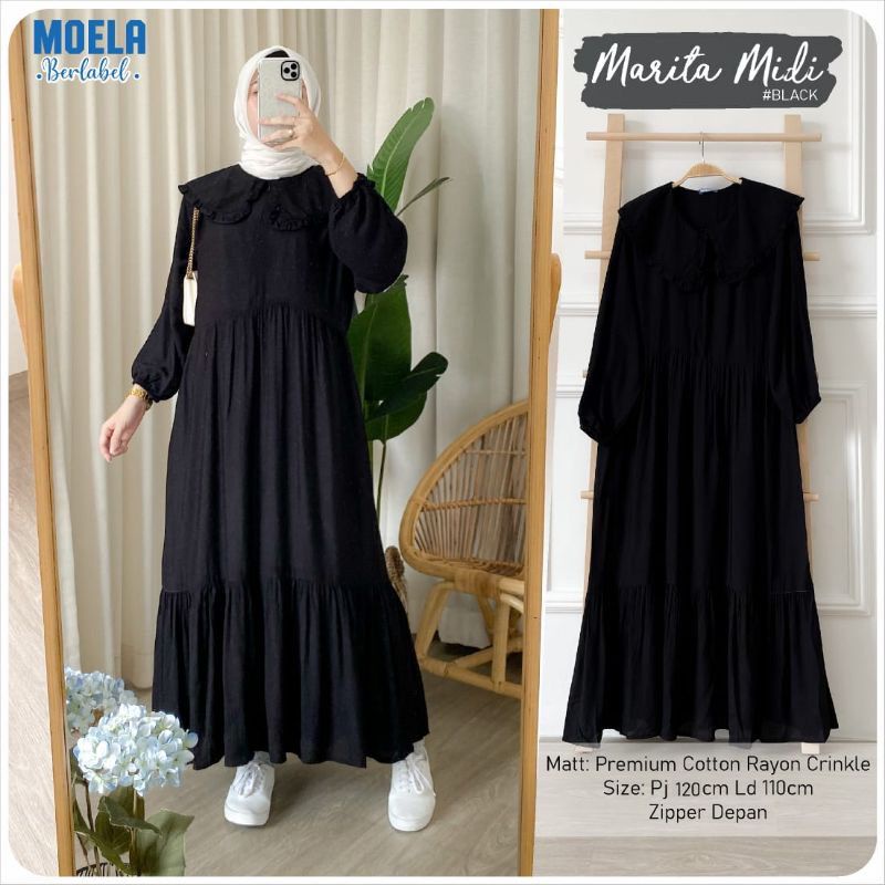 Jual MARITA Midi Dress Bahan Rayon Crinkle Air flow Adem Dingin Dress ...