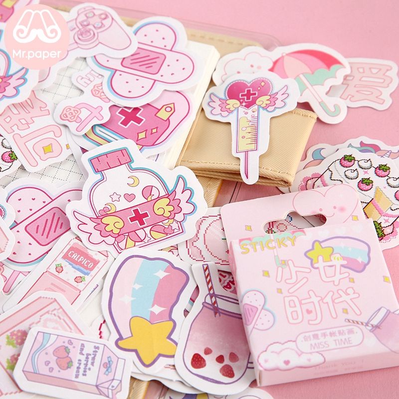 Jual HUNAM 46 Pcs/Box Stiker Pack Deco Tema Miss Time Pink Untuk ...