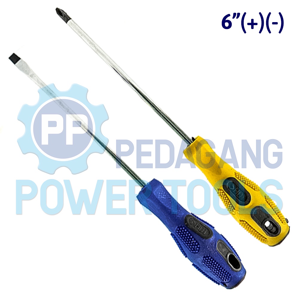 Jual PAKET 2 SET HDT OBENG 6" INCH (+) (-) PLUS MINUS GAGANG KARET 150 ...