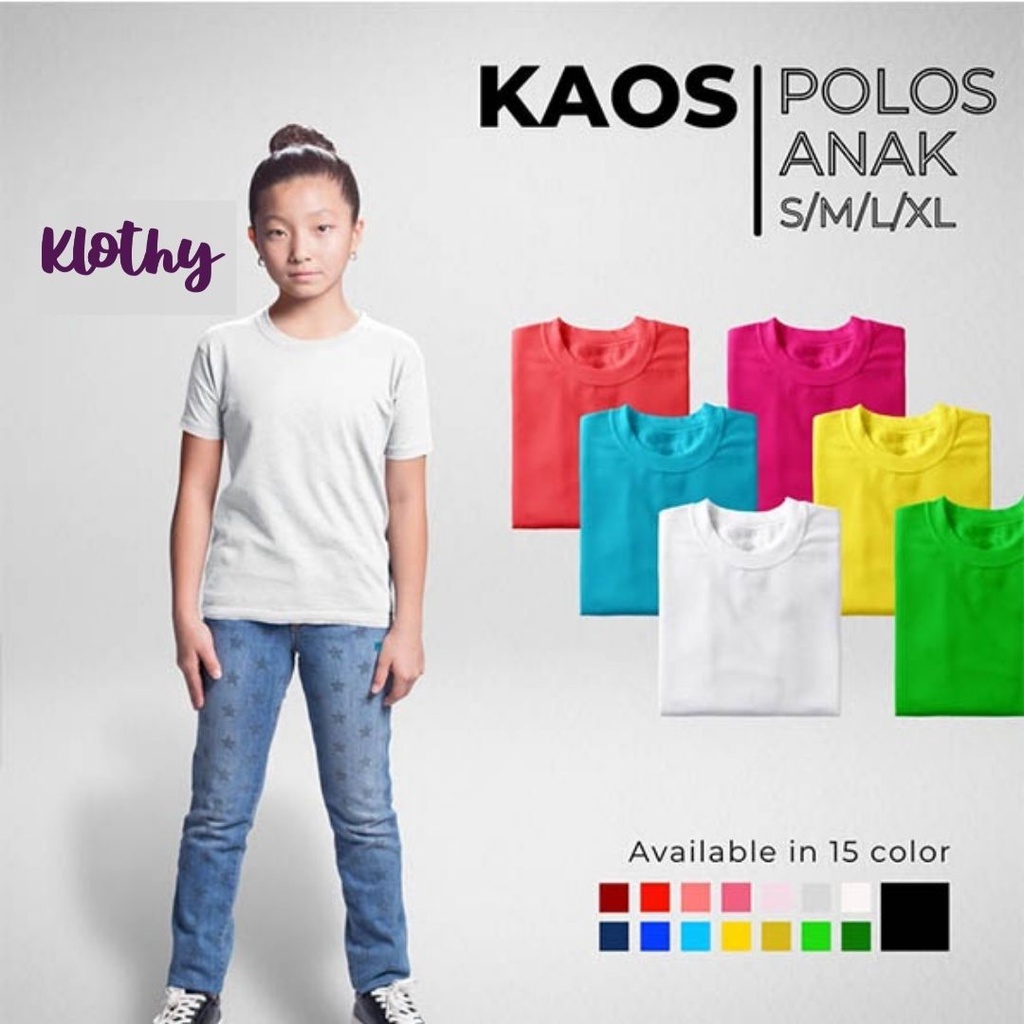 Jual Baju Kaos Polos Anak 2 Sampai 8 Tahun Katun Combed 30s Premium Klothy | Shopee Indonesia