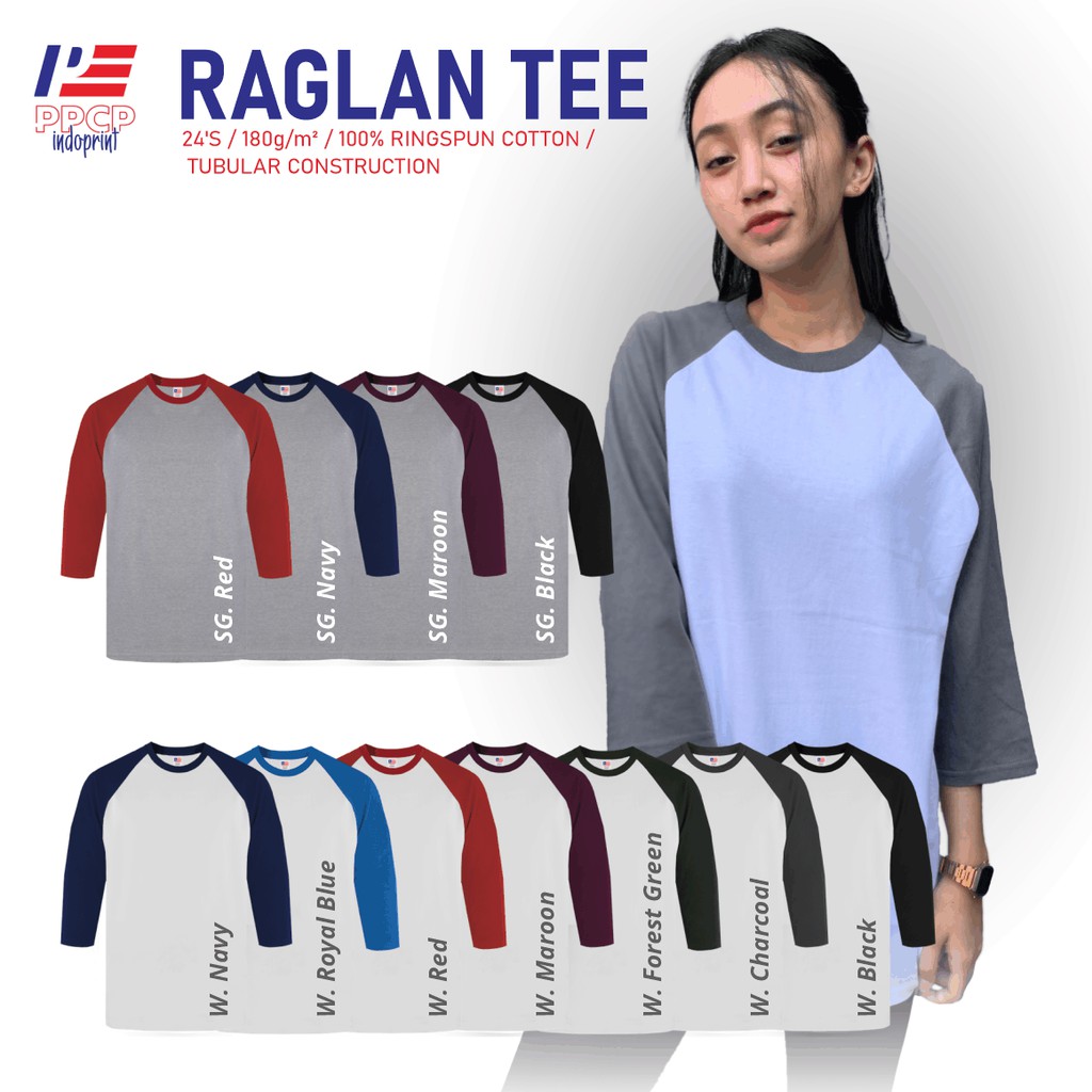 Jual KAOS POLOS RAGLAN PREMIUM BUILT UP LENGAN 3/4 O NECK 11 WARNA ...