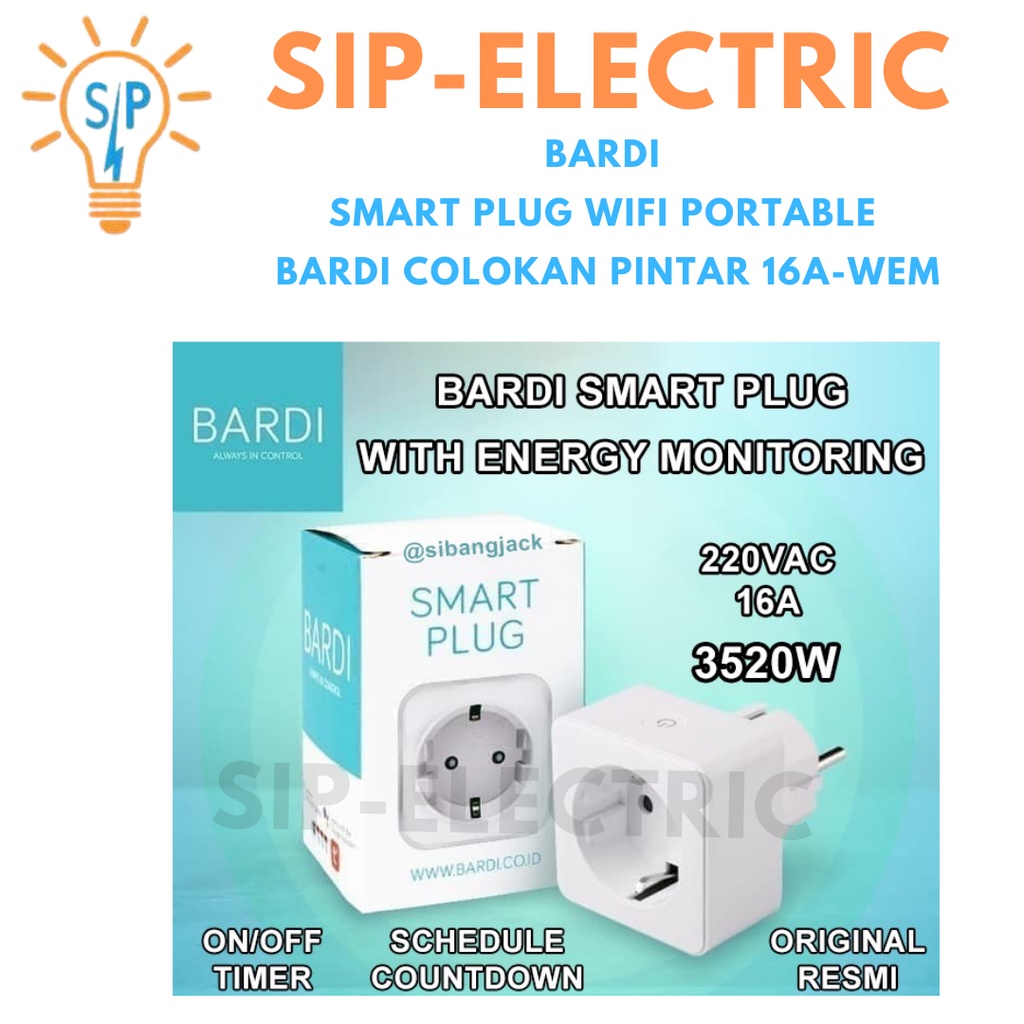 Jual BARDI SMART PLUG WIFI PORTABLE / BARDI COLOKAN PINTAR 16A-WEM ...