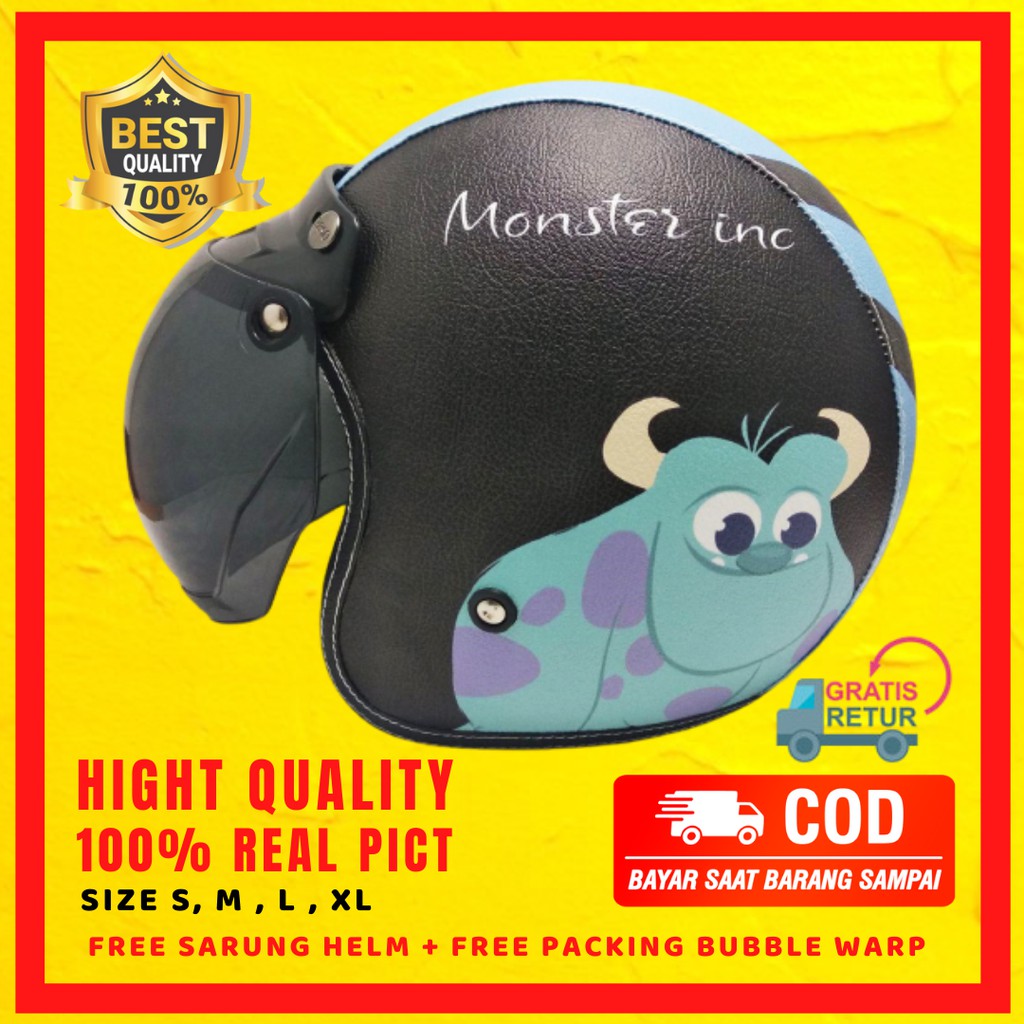 Jual Helm Bogo Monster Inc Klasik SNI Full Kulit Half Face Custom Polos ...