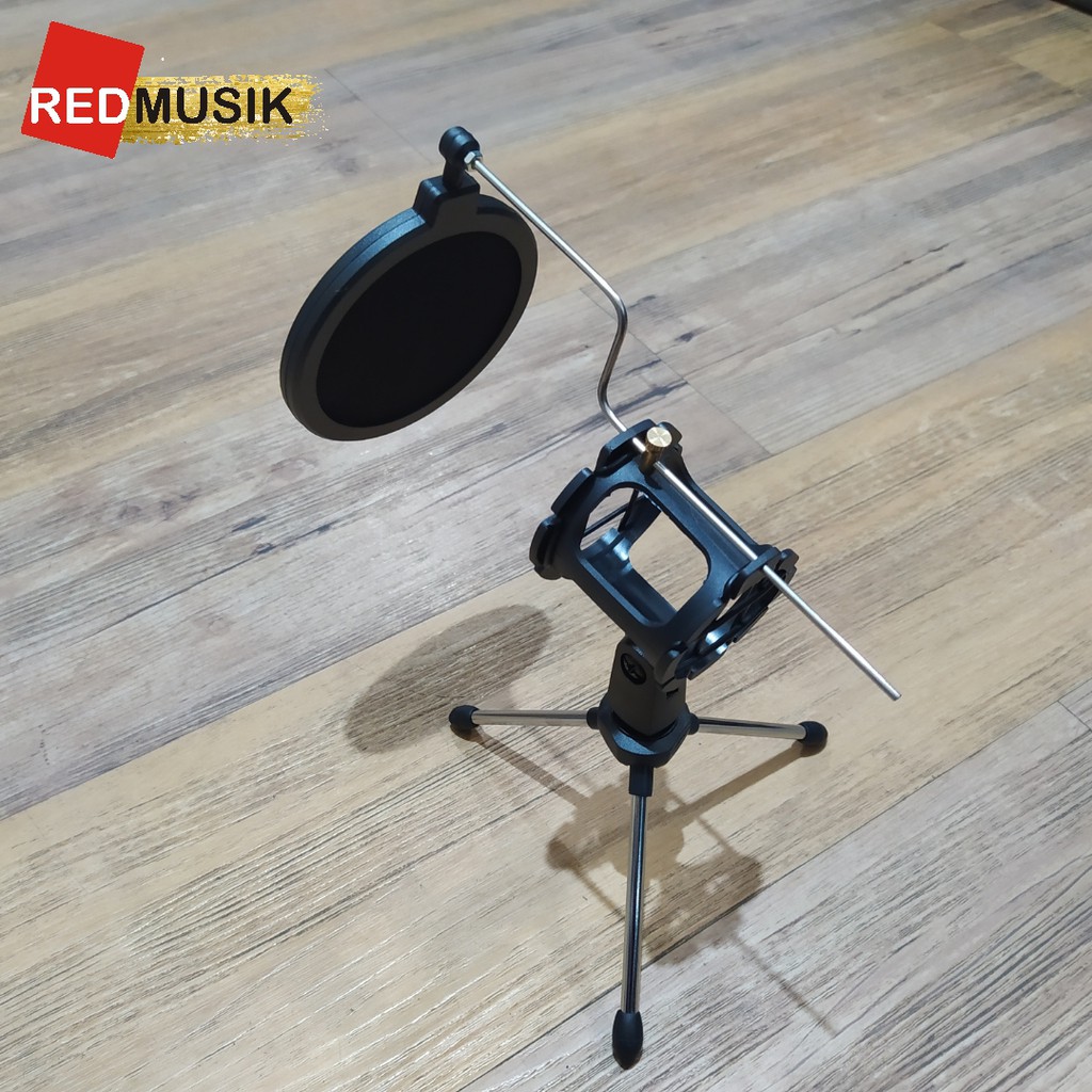 Jual Stand Mic Mini Dengan Pop Filter Tripod Microphone | Shopee Indonesia