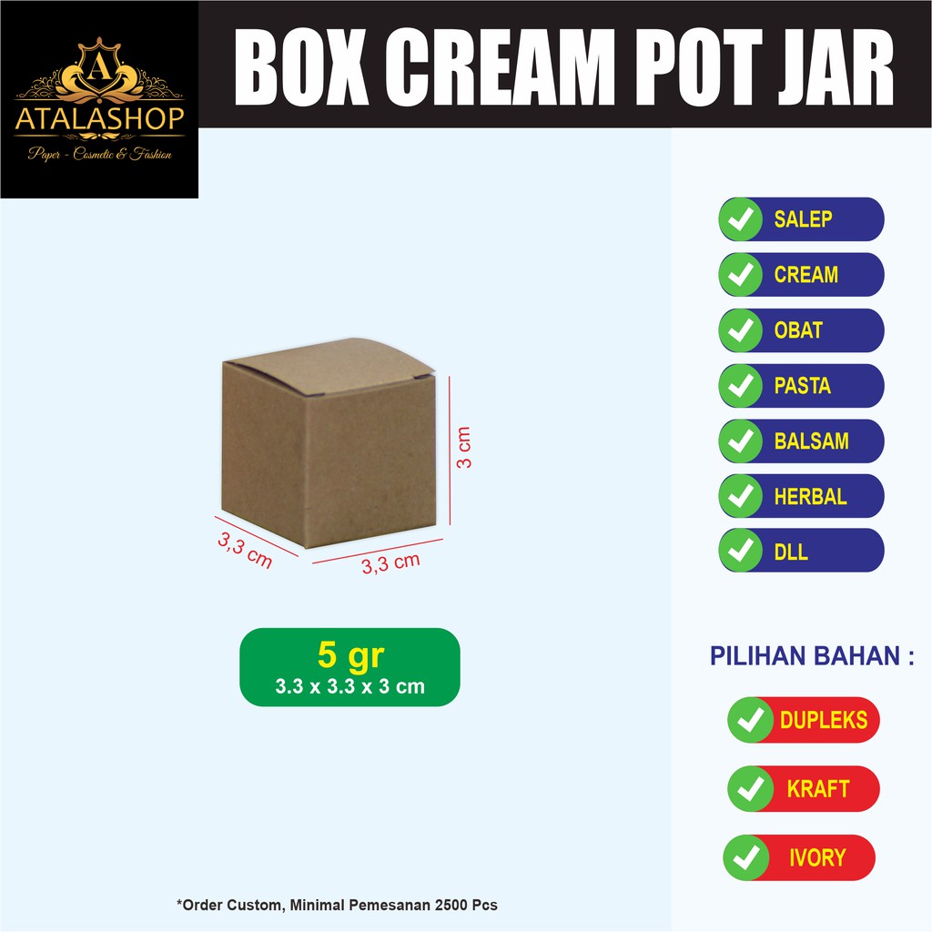 Jual Box Packaging Kotak Salep Obat Dus Kemasan CREAM POT JAR 5 gr 10 ...