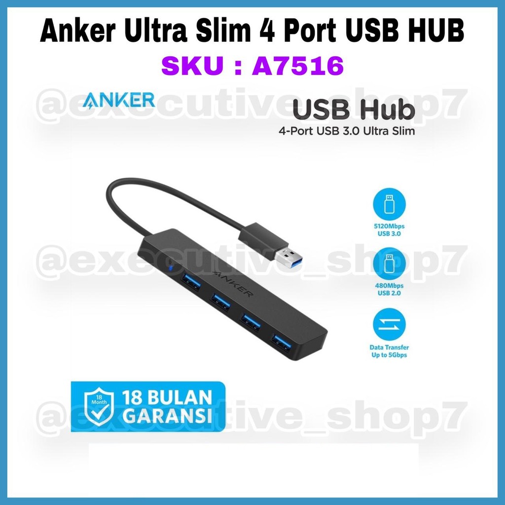 Jual Anker Ultra Slim 4 Port USB HUB SKU : A7516 | Shopee Indonesia