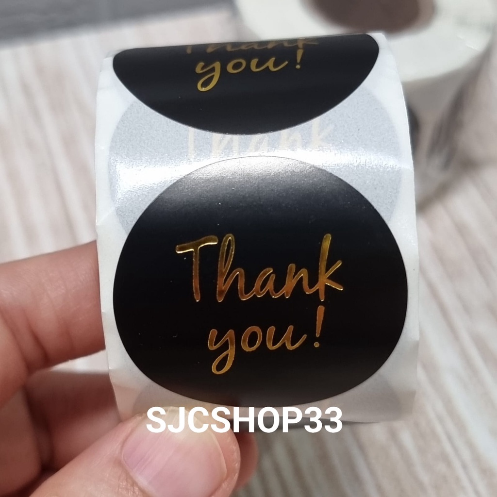 Jual 1 roll isi 350 ukuran 3,8 cm sticker label thank you hitam gold ...