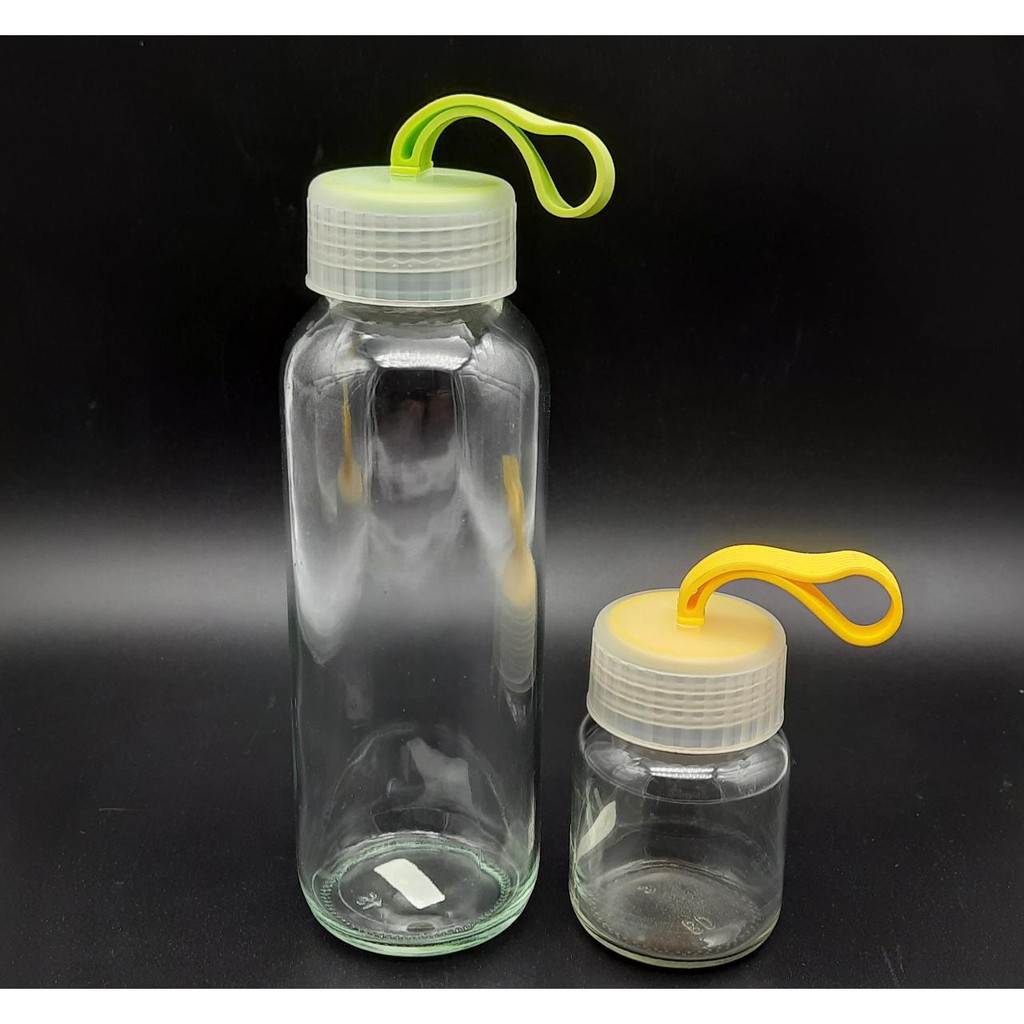 Jual Botol Minum Kaca Polos 300ml / 150ml / 60ml TUTUP HIJAU/KUNING ...