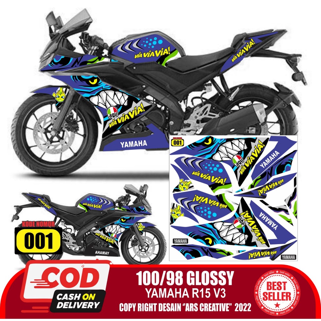 Jual Sticker Striping Decal Yamaha R15 V3 Variasi ARS01 Sharks GLOSSY ...
