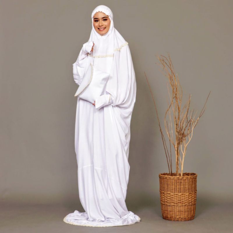 Jual Mukena Terusan Dewasa Jumbo Alisha Series Katun Rayon Putih Polos ...
