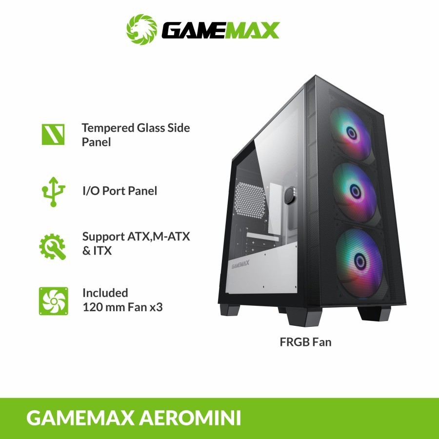 Jual Gamemax Aero Mini Casing Komputer Gaming inclue 4Fan RGB Tempered ...
